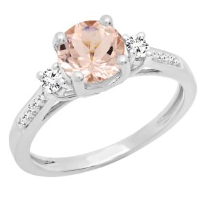 dazzlingrock collection 7mm round center morganite & white diamond 3 stone engagement ring for women in 18k white gold, size 7