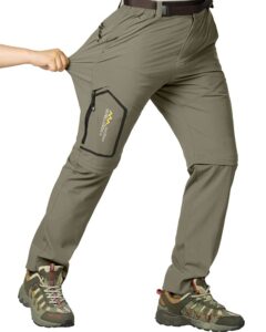 mens hiking stretch pants convertible quick dry lightweight zip off outdoor travel safari pants (818 khaki 38)