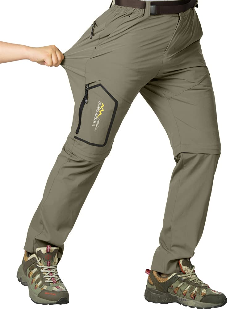 Mens Hiking Stretch Pants Convertible Quick Dry Lightweight Zip Off Outdoor Travel Safari Pants (818 Khaki 38)