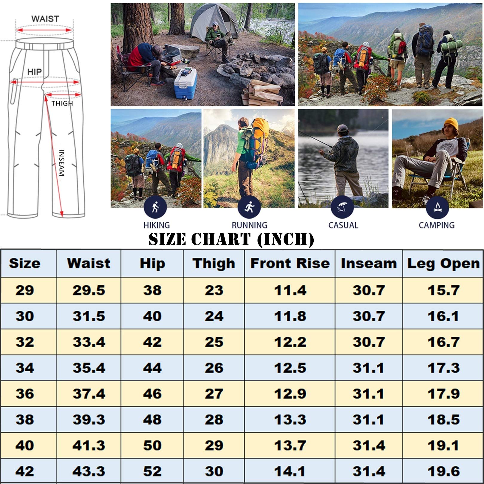 Mens Hiking Stretch Pants Convertible Quick Dry Lightweight Zip Off Outdoor Travel Safari Pants (818 Khaki 38)