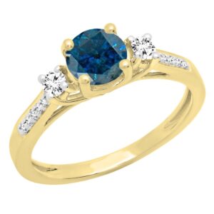 dazzlingrock collection 5 mm round blue diamond, white sapphire & diamond ladies engagement ring in 14k yellow gold, size 8