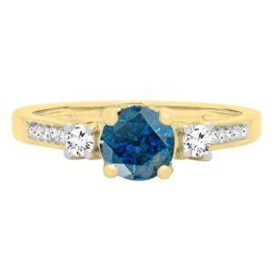 Dazzlingrock Collection 5 MM Round Blue Diamond, White Sapphire & Diamond Ladies Engagement Ring in 14K Yellow Gold, Size 8