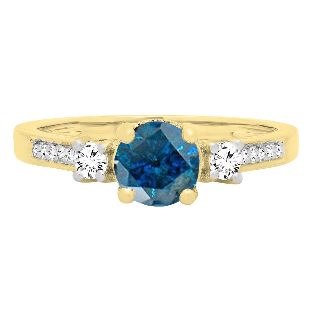 Dazzlingrock Collection 5 MM Round Blue Diamond, White Sapphire & Diamond Ladies Engagement Ring in 14K Yellow Gold, Size 8