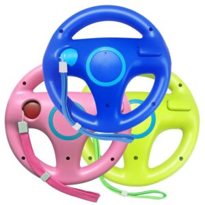 jadebones 3pcs blue pink green racing steering wheel with wrist strap for wii and wii u