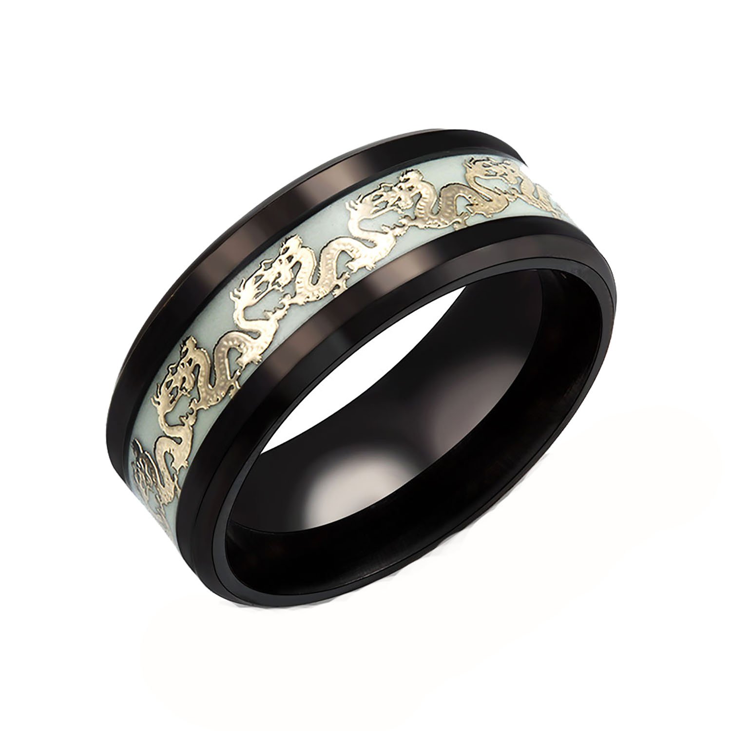 Ginger Lyne Collection Dragon Green Glow In The Dark Comfort Fit Wedding Bands For Him Or Wedding Rings For Women By The Wedding Rings For Couples - Unisex Black Rings