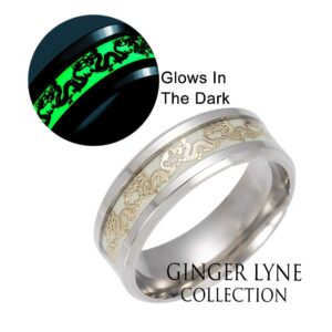 Ginger Lyne Collection Dragon Green Glow In The Dark Comfort Fit Wedding Bands For Him Or Wedding Rings For Women By The Wedding Rings For Couples - Unisex Black Rings