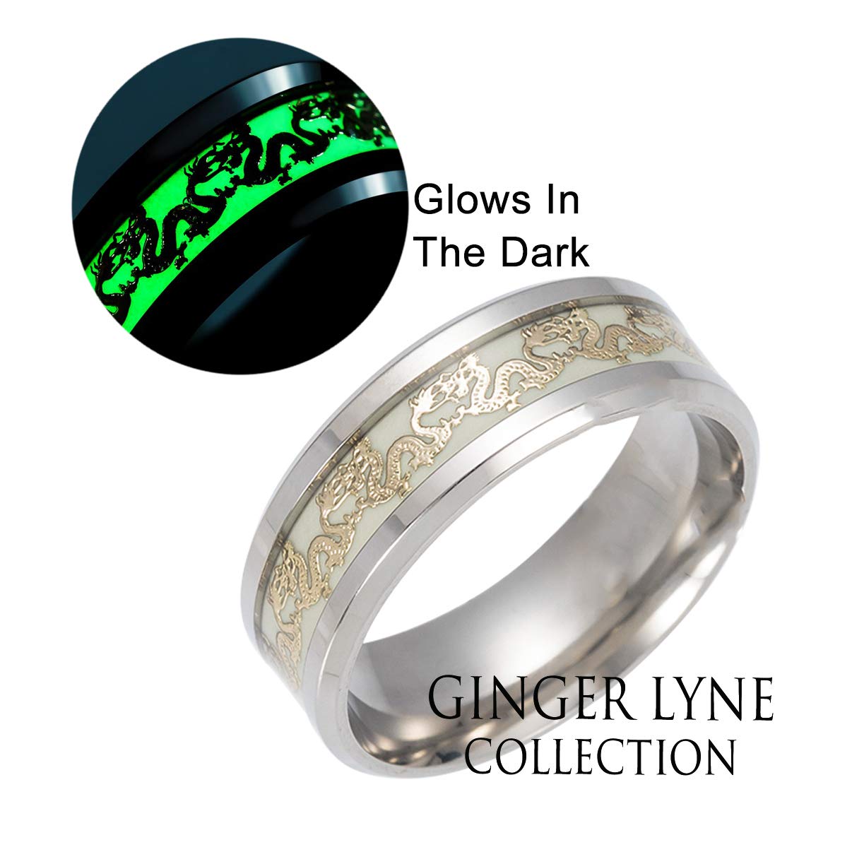 Ginger Lyne Collection Dragon Green Glow In The Dark Comfort Fit Wedding Bands For Him Or Wedding Rings For Women By The Wedding Rings For Couples - Unisex Black Rings