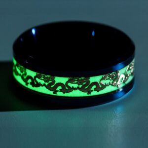 Ginger Lyne Collection Dragon Green Glow In The Dark Comfort Fit Wedding Bands For Him Or Wedding Rings For Women By The Wedding Rings For Couples - Unisex Black Rings