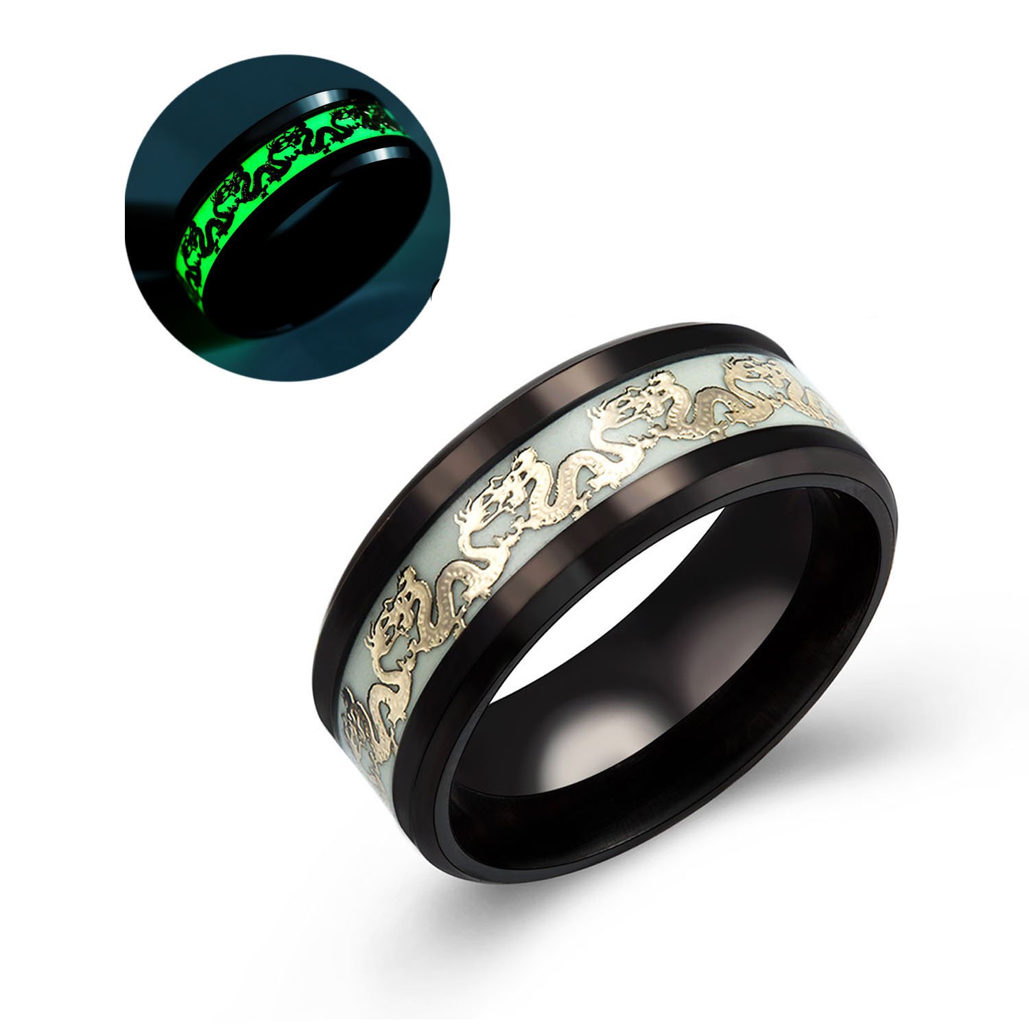 Ginger Lyne Collection Dragon Green Glow In The Dark Comfort Fit Wedding Bands For Him Or Wedding Rings For Women By The Wedding Rings For Couples - Unisex Black Rings