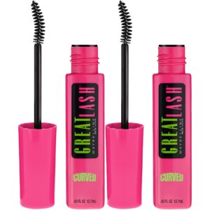 maybelline new york great lash curved brush washable mascara makeup, very black, 2 count