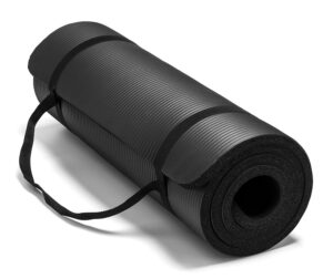 yoga mat with bag and strap premium slip resistant exercise mat, 10mm thick, 72 x 24 inches, perfect for yoga, pilates, stretching, floor exercise and toning workouts (black)