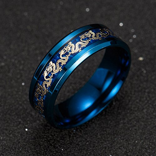 Ginger Lyne Collection Dragon Blue Stainless Steel Comfort Fit Band Ring Size 9