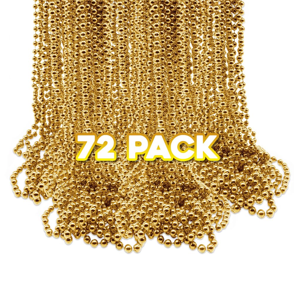 Windy City Novelties - 33" Inch Metallic Bead Necklace Bulk 72 Pack (Gold)