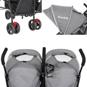 Dream On Me Volgo Twin Umbrella Stroller in Gray, Lightweight Double Stroller for Infant & Toddler, Compact Easy Fold, Large Storage Basket, Large and Adjustable Canopy