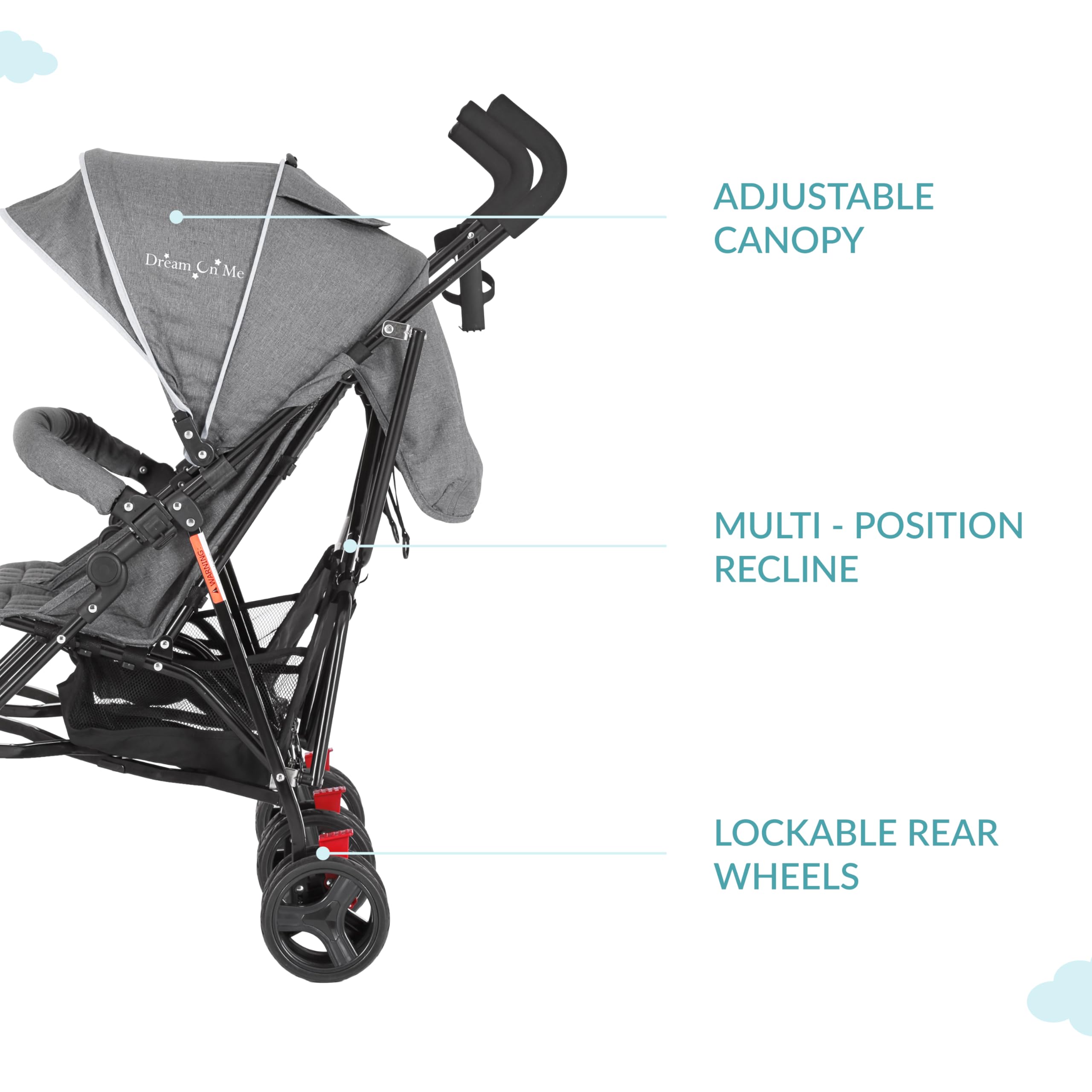 Dream On Me Volgo Twin Umbrella Stroller in Gray, Lightweight Double Stroller for Infant & Toddler, Compact Easy Fold, Large Storage Basket, Large and Adjustable Canopy