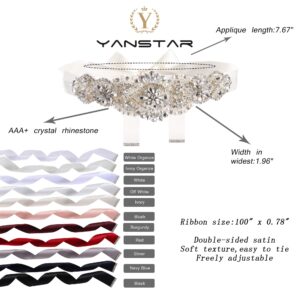 yanstar Black Sash Crystal Applique Wedding Bridal Belts In Silver With Pearls Beaded On Wedding Prom Dress-7.7In*2In