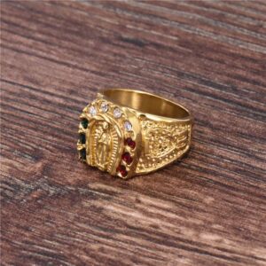 JAJAFOOK Gold Plating Cubic Zirconia Religious Our Lady of Guadalupe Virgin Mary Ring Religious Ring