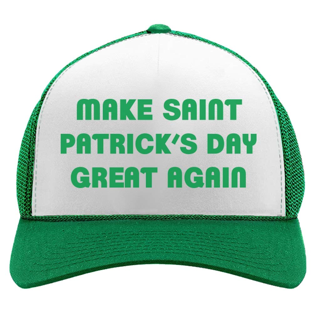 Tstars Make St. Patrick's Day Great Again Trump Trucker Hat Mesh Cap One Size Green/White