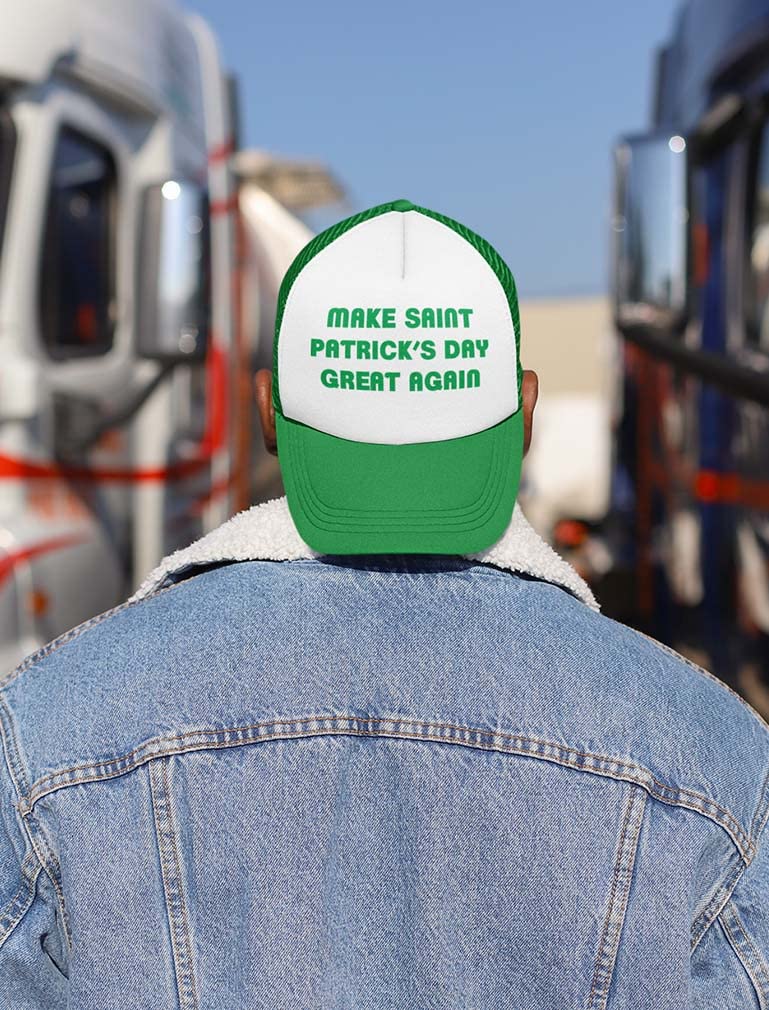 Tstars Make St. Patrick's Day Great Again Trump Trucker Hat Mesh Cap One Size Green/White