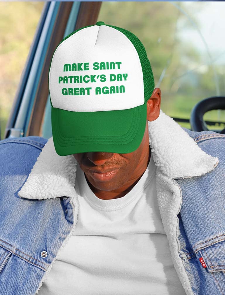 Tstars Make St. Patrick's Day Great Again Trump Trucker Hat Mesh Cap One Size Green/White