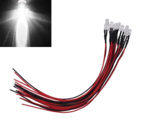 motoku 10x 12v white led light individual single bulb with attached 9" wire bright dc