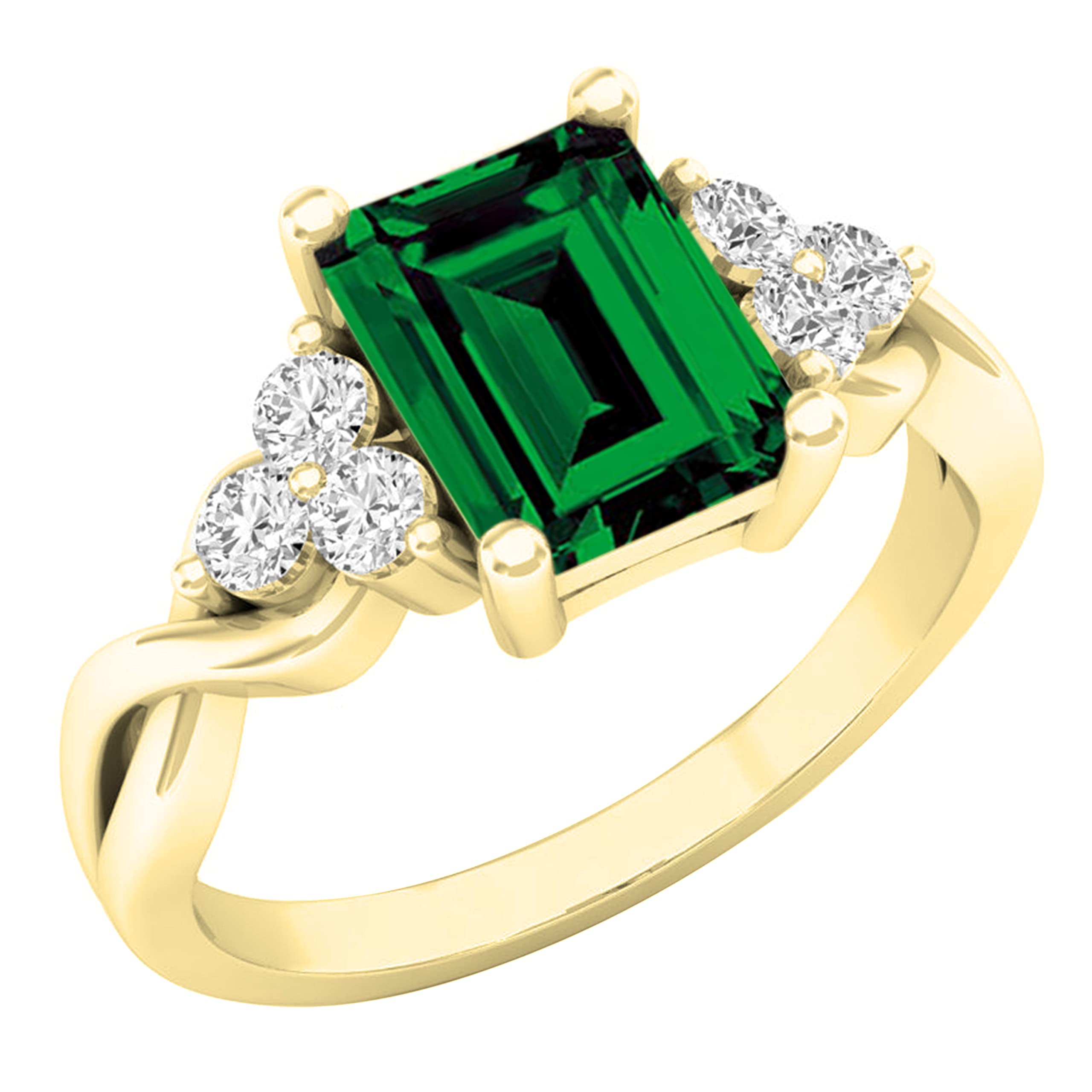 Dazzlingrock Collection 8x6mm Emerald Cut Center Emerald & 2.2mm Round Lab Created White Sapphire Crisscross Shank Engagement Ring for Women in 10K Yellow Gold Size 5