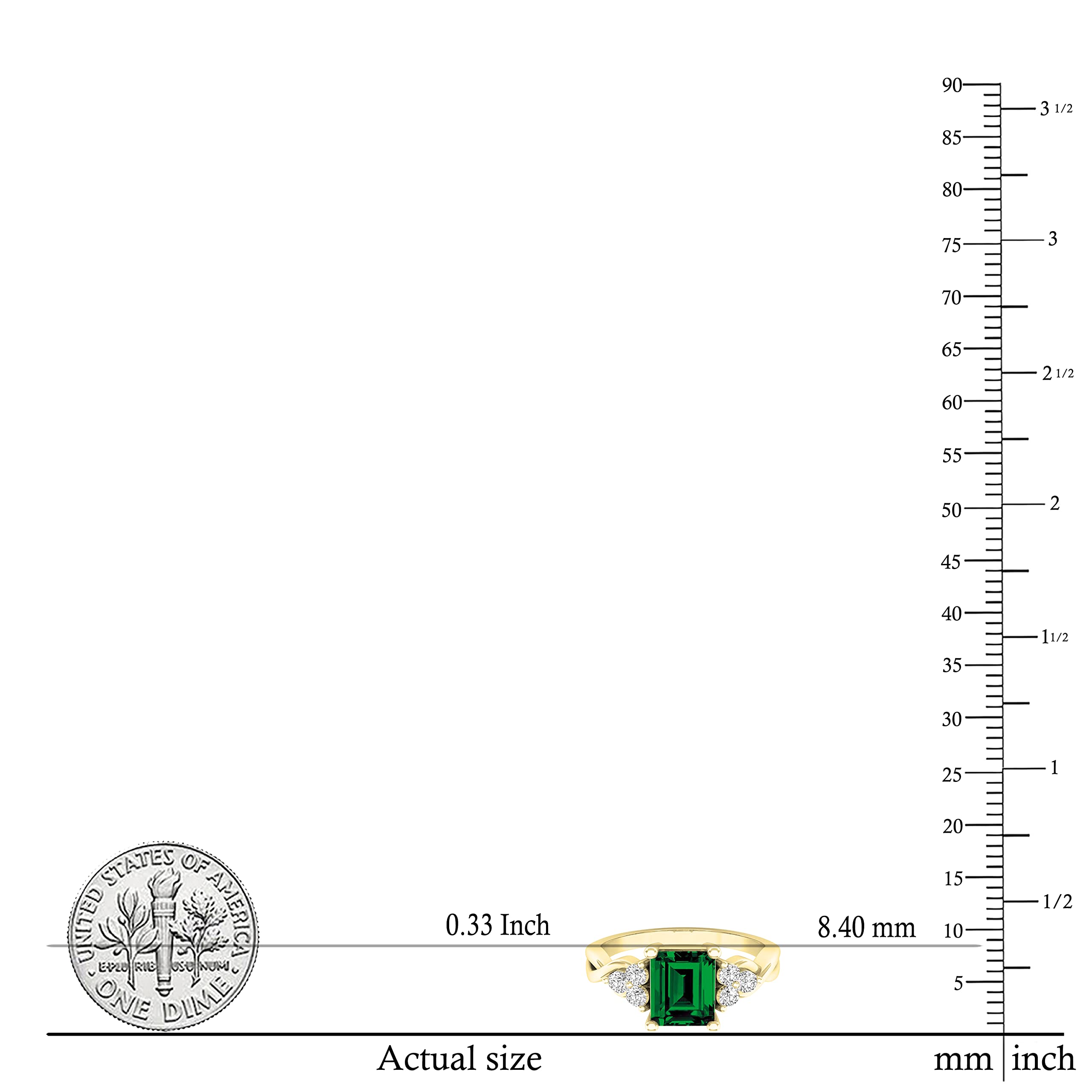 Dazzlingrock Collection 8x6mm Emerald Shape Center Lab Created Emerald & 2.2mm Round White Sapphire on Side Crisscross Shank Engagement Ring for Her in 18K Yellow Gold Size 7.5