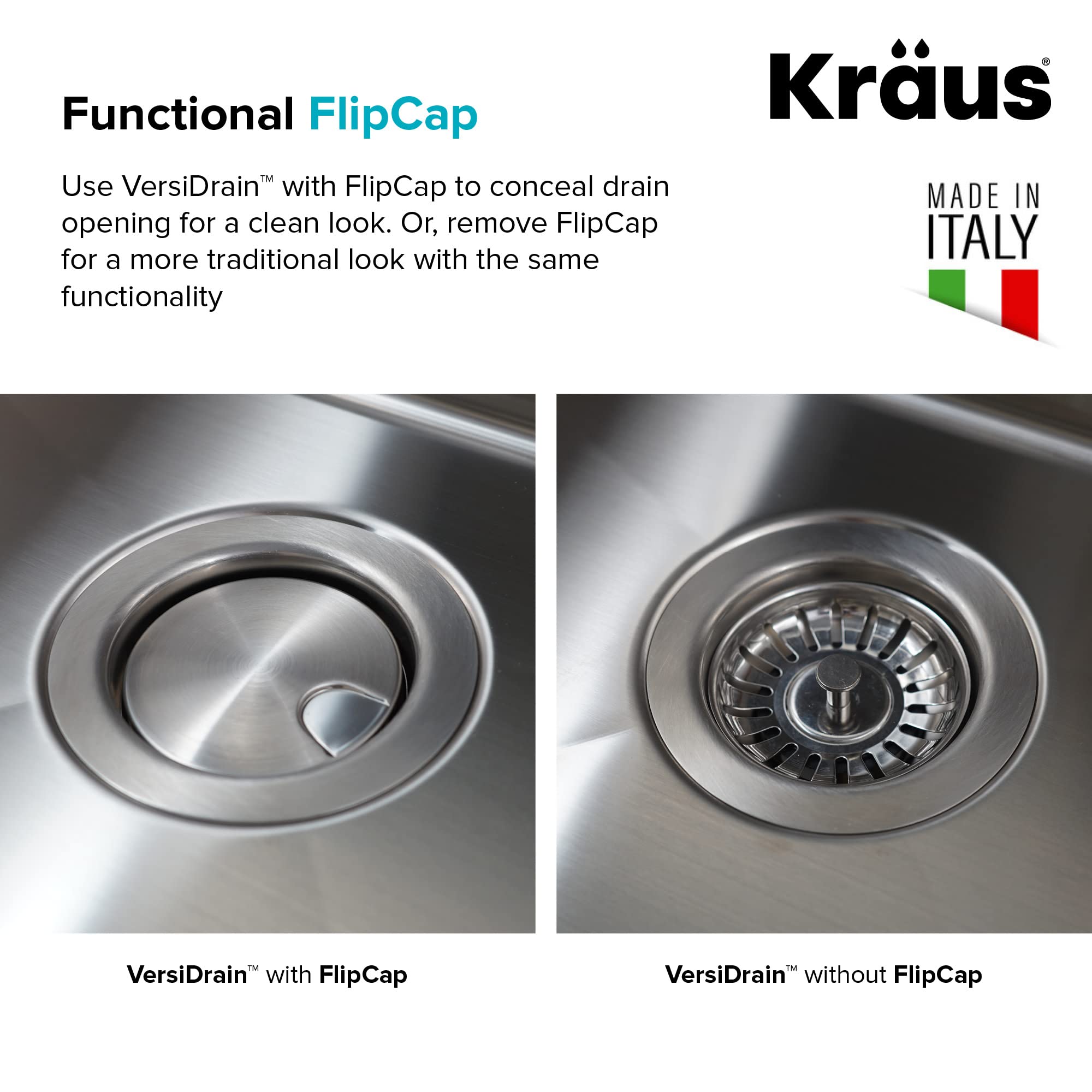 KRAUS Stainless Steel Versi Drain Assembly with FlipCap, ST-4