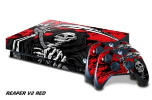 247 skins graphics kit sticker decal compatible with xbox one x and wireless controllers - reaper 2 red