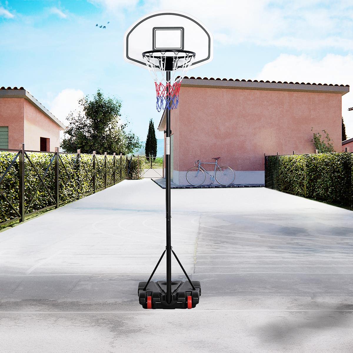 Topeakmart 6.4-8.2ft Height Adjustable Basketball Hoop System,Basketball Goals Indoor/Outdoor for Youth w/Wheels & Water/Sand Filled Base,28.7 in Backboard