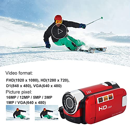 FOSA Camera Camcorder, Portable Digital Video Camcorder Handy Camera Full HD 270° Rotation 1080P 16X High Definition Digital Camcorder Video DV Camera Great Kids(Red)