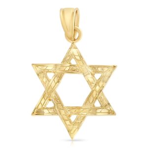 ioka - 14k yellow gold star of david charm tiny size jewish pendant for necklace or chain