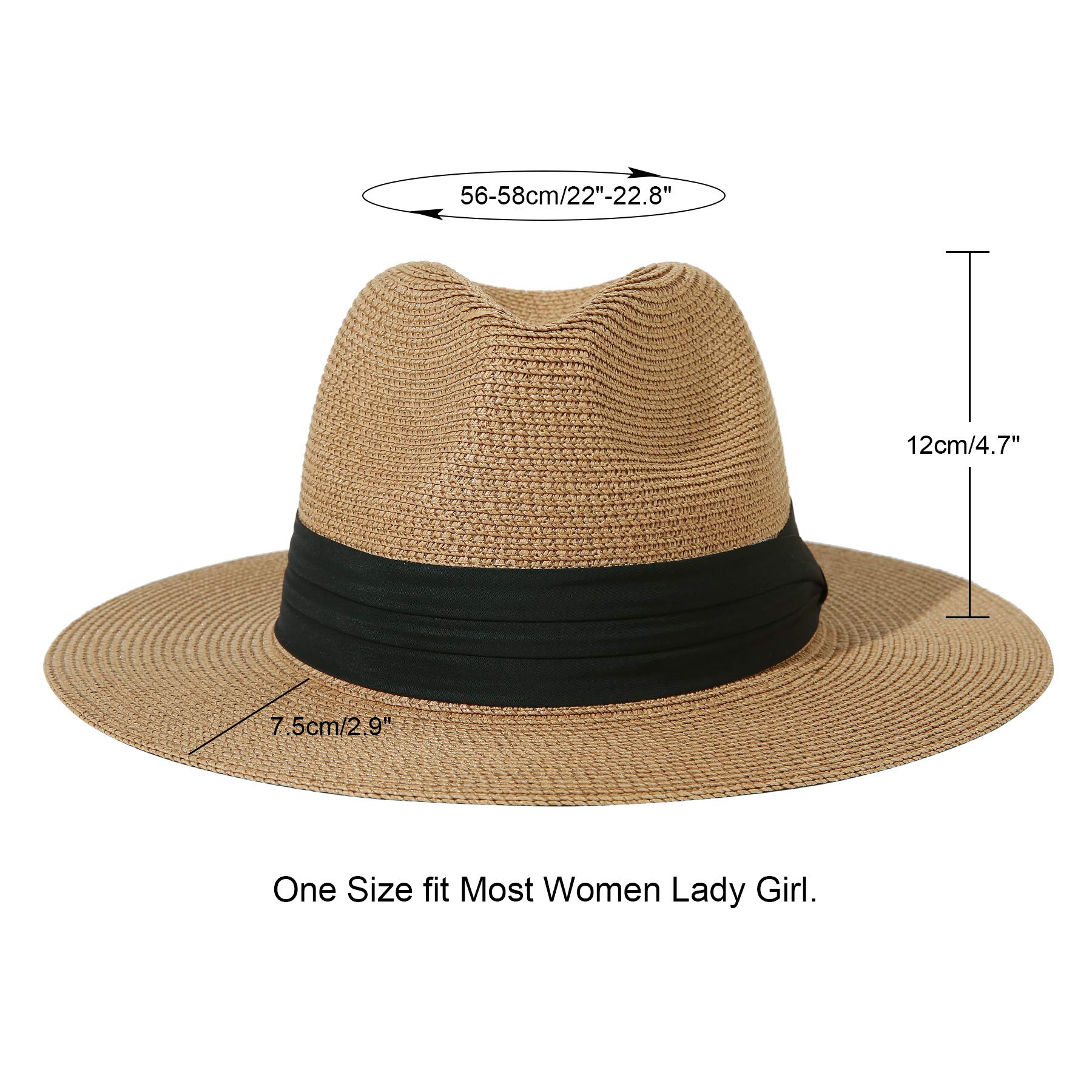 JOYEBUY Womens UPF50 Foldable Summer Straw Hat Wide Brim Fedora Sun Beach hat (Brown)