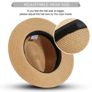 JOYEBUY Womens UPF50 Foldable Summer Straw Hat Wide Brim Fedora Sun Beach hat (Brown)