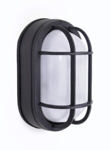 coramdeo outdoor 8.5” oval led nautical bulkhead light, flush mount for wall or ceiling, wet location, 75w of light, 800 lumens, 3k, black cast aluminum with frosted glass lens