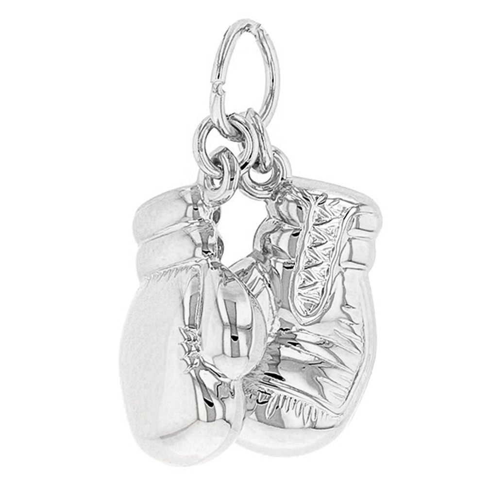 Jewelry America High Polish 14k White Gold 3D Boxing Gloves Charm Sports Pendant