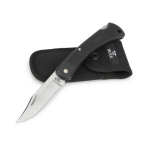 Buck Knives 110 Folding Hunter LT Lightweight Folding Lockback Hunting Knife with Lanyard Hole & Heavy-Duty Polyester Sheath Included, Nylon Handle, 3-3/4" 420HC Blade, Black