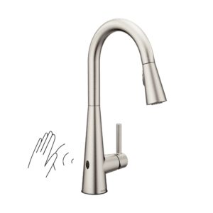 moen sleek spot resist stainless motionsense wave sensor touchless one-handle high arc pulldown modern kitchen faucet featuring power clean, 7864ewsrs