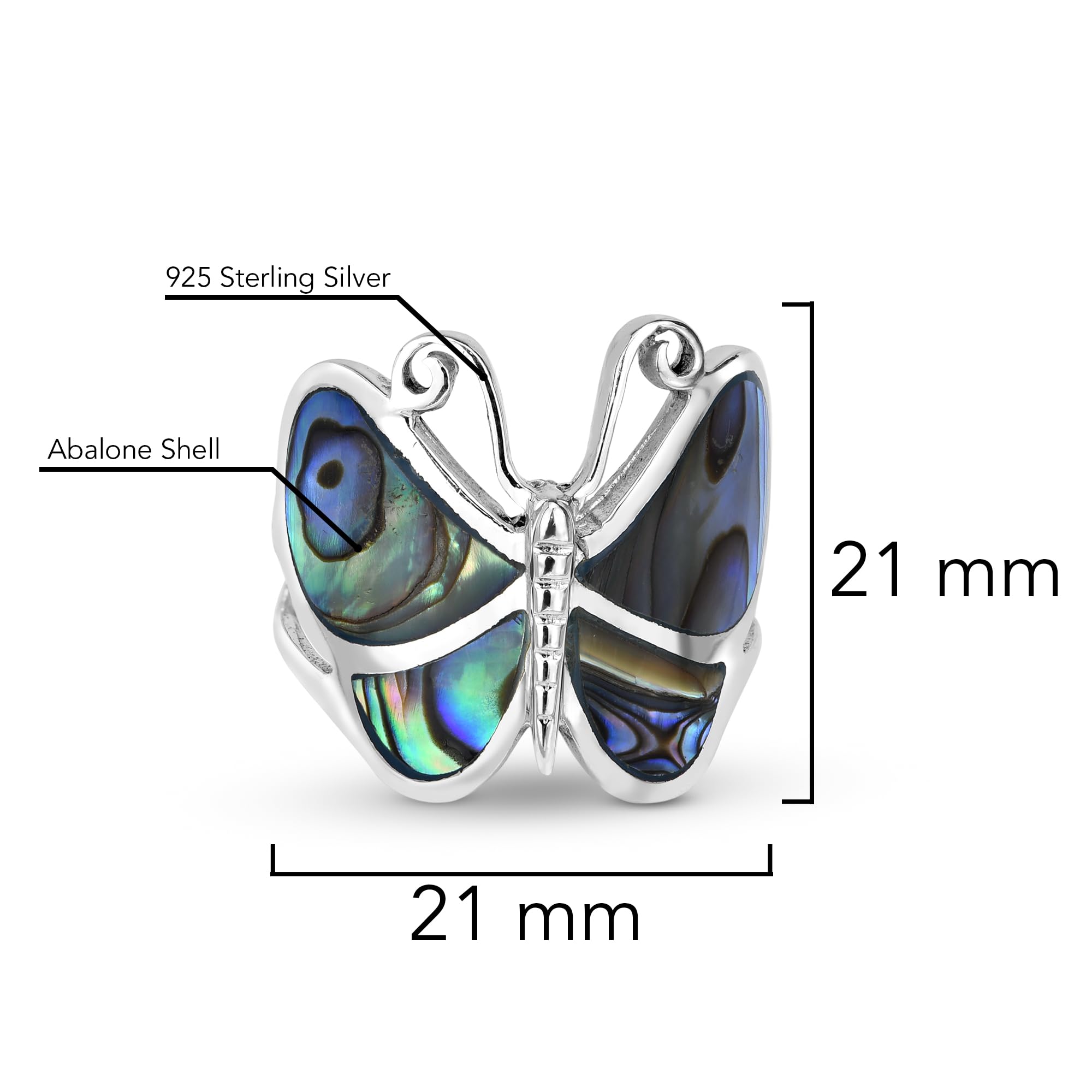 AeraVida Captivating Butterfly Motif Rainbow Abalone Statement .925 Sterling Silver Ring | Cute Wedding Rings For Women | Casual Comfort Fit Silver Rings for Women | Gift for Daughter | Ring Size (14)