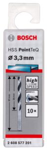 bosch professional 10-piece pointteq hss twist drill bit (for metal, 3.3 x 36 x 65 mm, drill driver accessories)