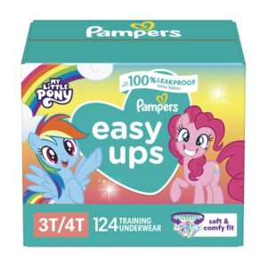 pampers easy ups girls & boys potty training pants - size 3t-4t, one month supply (124 count), my little pony training underwear (packaging may vary)