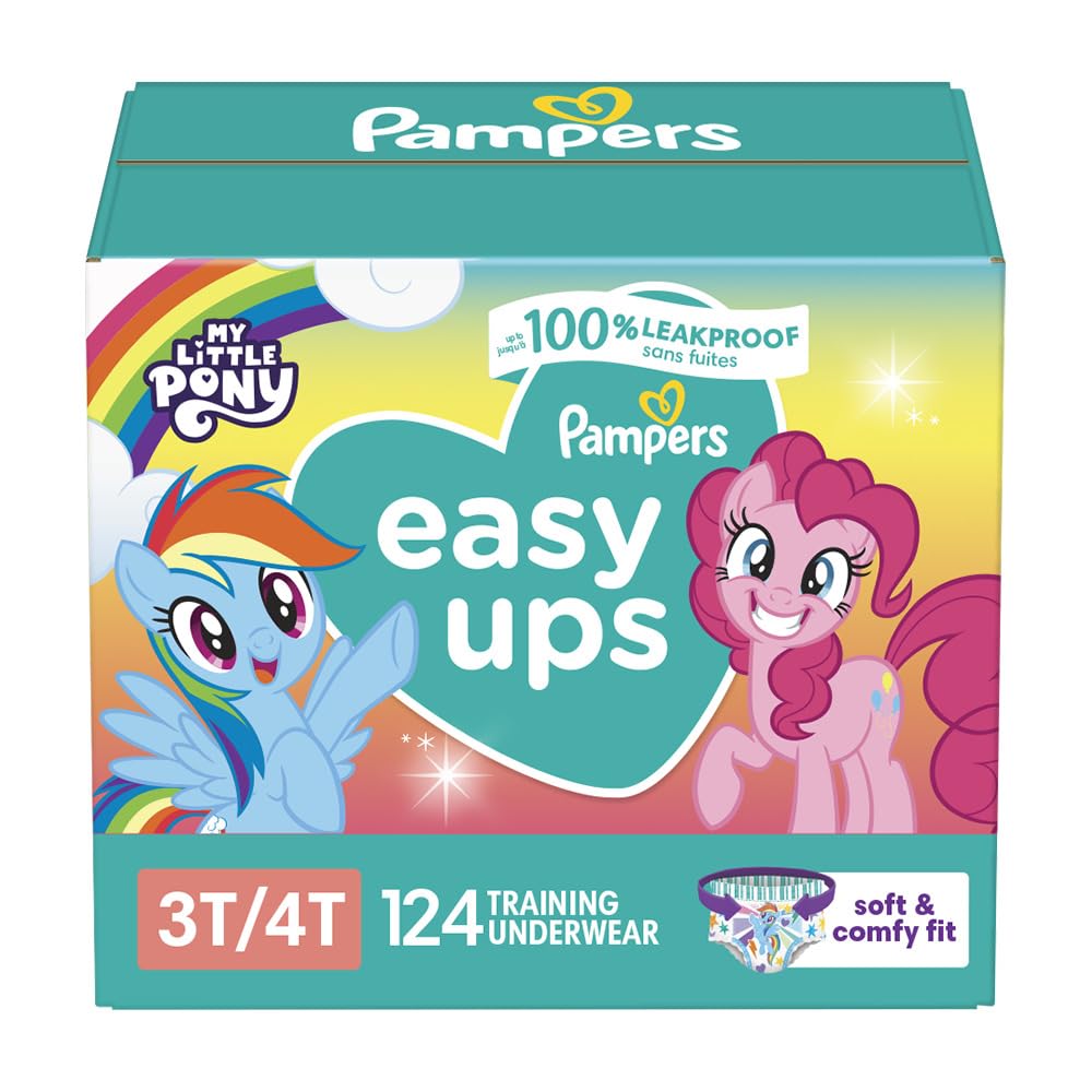 Pampers Easy Ups Girls & Boys Potty Training Pants - Size 3T-4T, One Month Supply (124 Count), My Little Pony Training Underwear (Packaging May Vary)