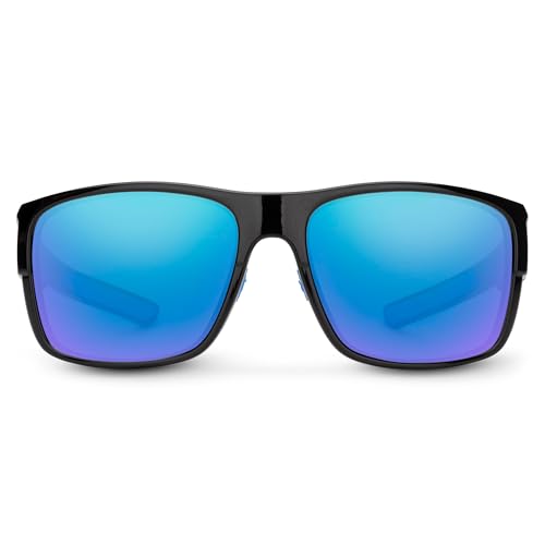 Suncloud Range Polarized Sunglasses – 100% UV Protection – Comfortable Fit, Trendy Design – for Men & Women – Black + Polarized Blue Mirror Lenses