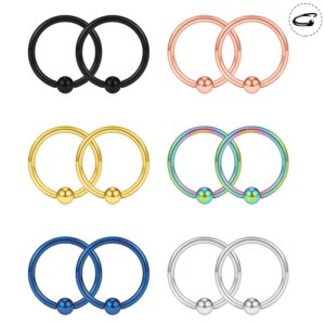 SCERRING 12PCS 18G 8mm Nose Hoop Lip Eyebrow Tongue Helix Tragus Cartilage Septum Piercing Ring - Mix Color