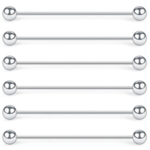 scerring 6pcs 16g industrial barbell cartilage earring body piercing jewelry 1 5/8"(40mm) - silver