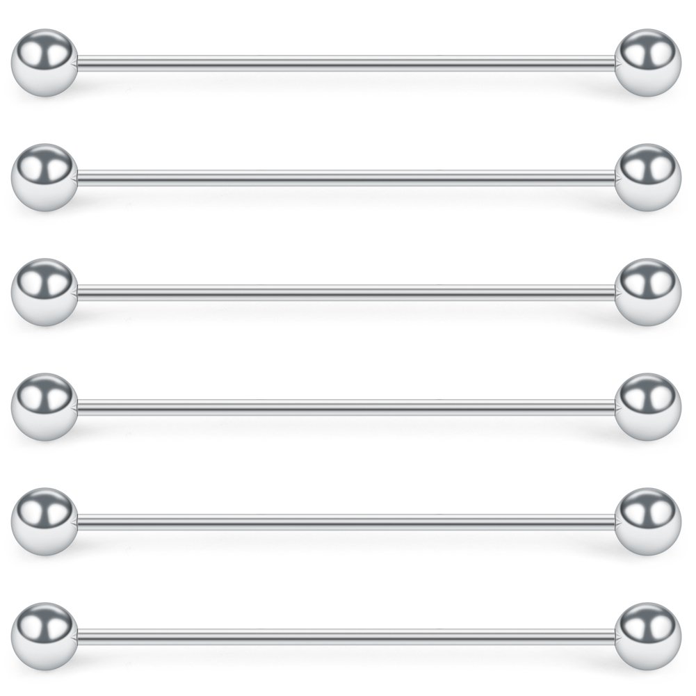 SCERRING 6PCS 16G Industrial Barbell Cartilage Earring Body Piercing Jewelry 1 5/8"(40mm) - Silver