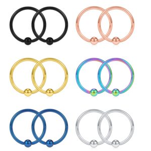 scerring 12pcs 20g 10mm nose hoop lip eyebrow tongue helix tragus cartilage septum piercing ring - mix color 1#