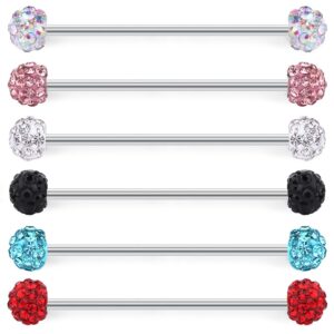 scerring 6pcs 16g gems industrial barbell cartilage earring body piercing jewelry 1 1/2"(38mm)