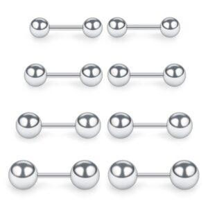 scerring 4 pairs 20g 1/4" stainless steel polished ball barbell helix cartilage tragus ear lobe stud earring for men women 3-6mm - silver