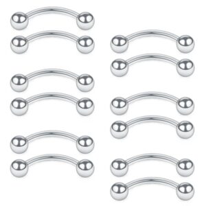 scerring 16g curved barbell nipplerings snake eyes tongue ring piercing stainless steel 9/16inch 12pcs